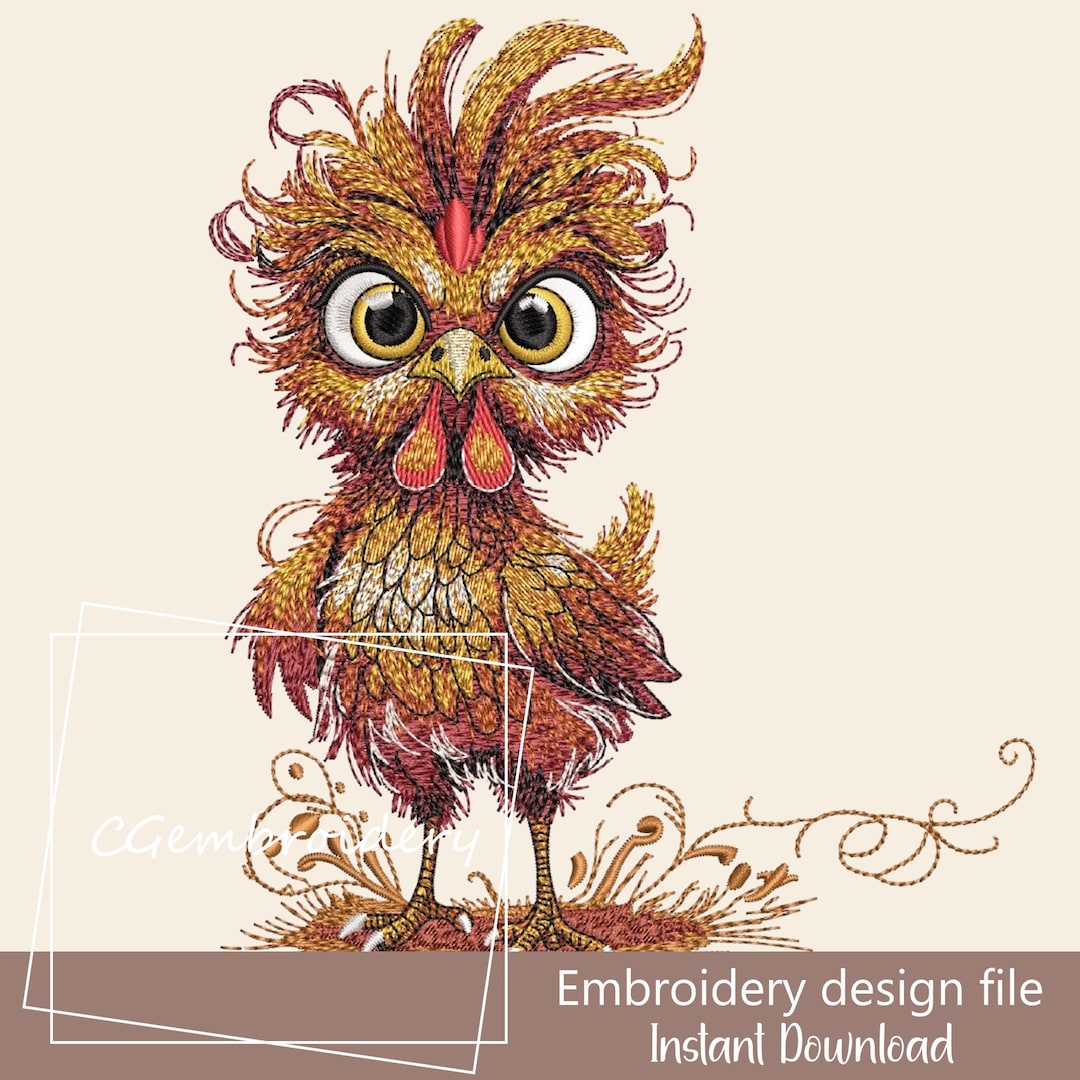 Funny Crazy Chicken Embroidery Design, Angry Crazy Chicken Lady ...