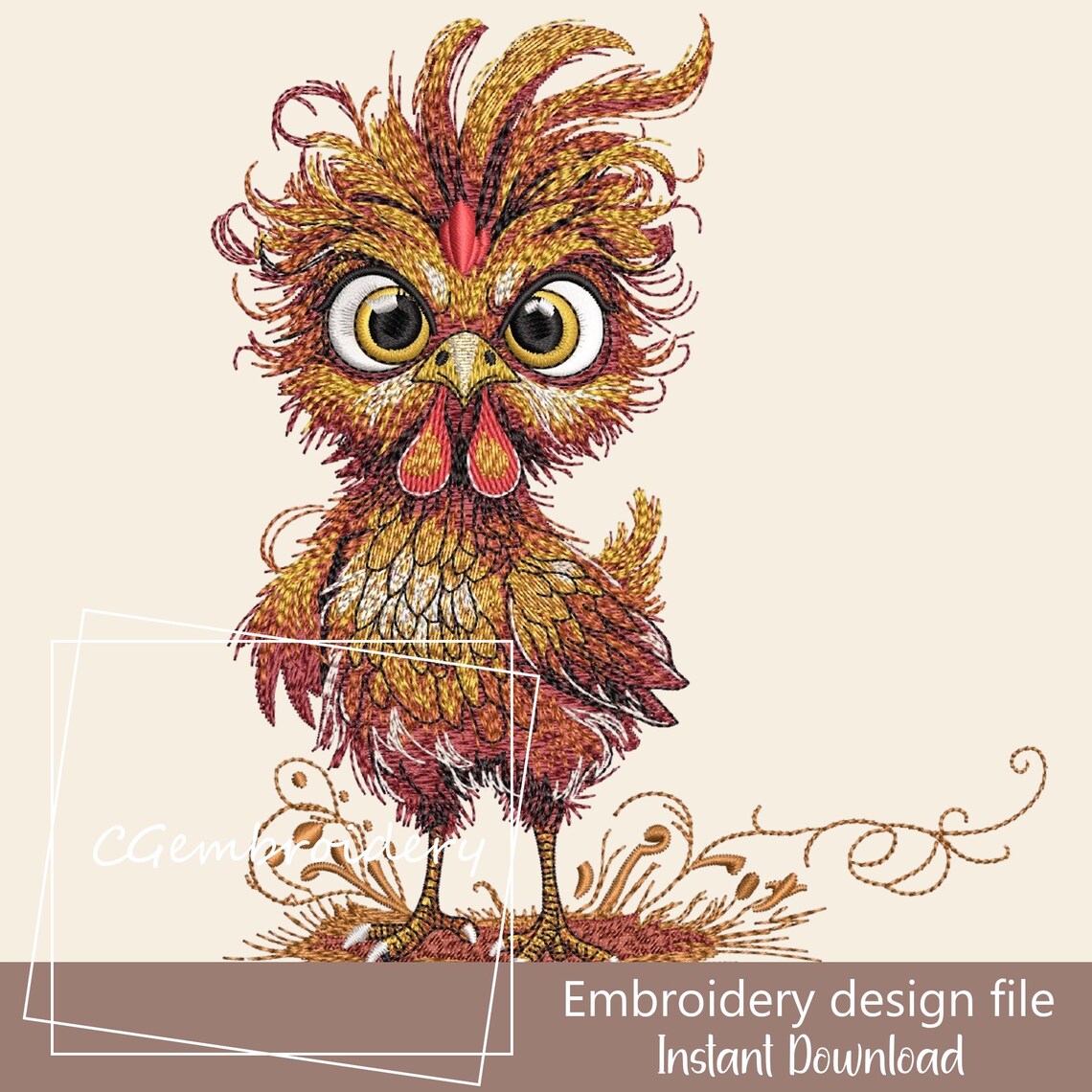Funny Crazy Chicken Embroidery Design, Angry Crazy Chicken Lady ...