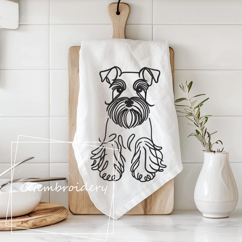 Schnauzer Embroidery Design, Line Art Schnauzer Dog Embroidery ...
