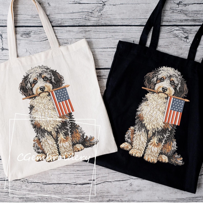 Patriotic Merle Doodle Embroidery Design, US Flag Merle Doodle Dog ...