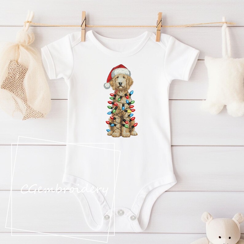 Christmas Goldendoodle Embroidery Design, Christmas Lights Santa Golden ...