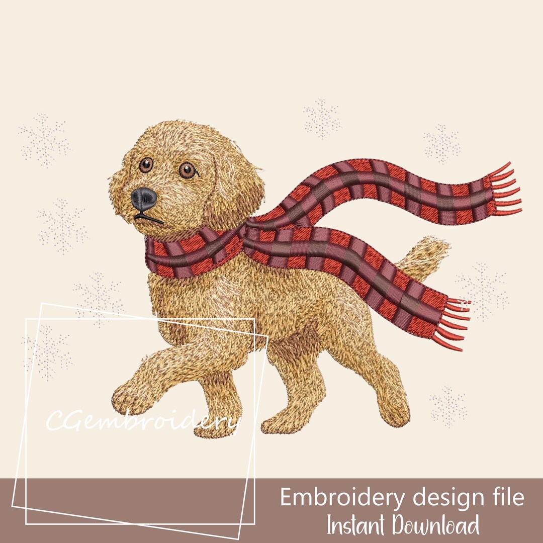 Winter Goldendoodle Embroidery Design, Snow Scarf Golden Doodle Dog ...