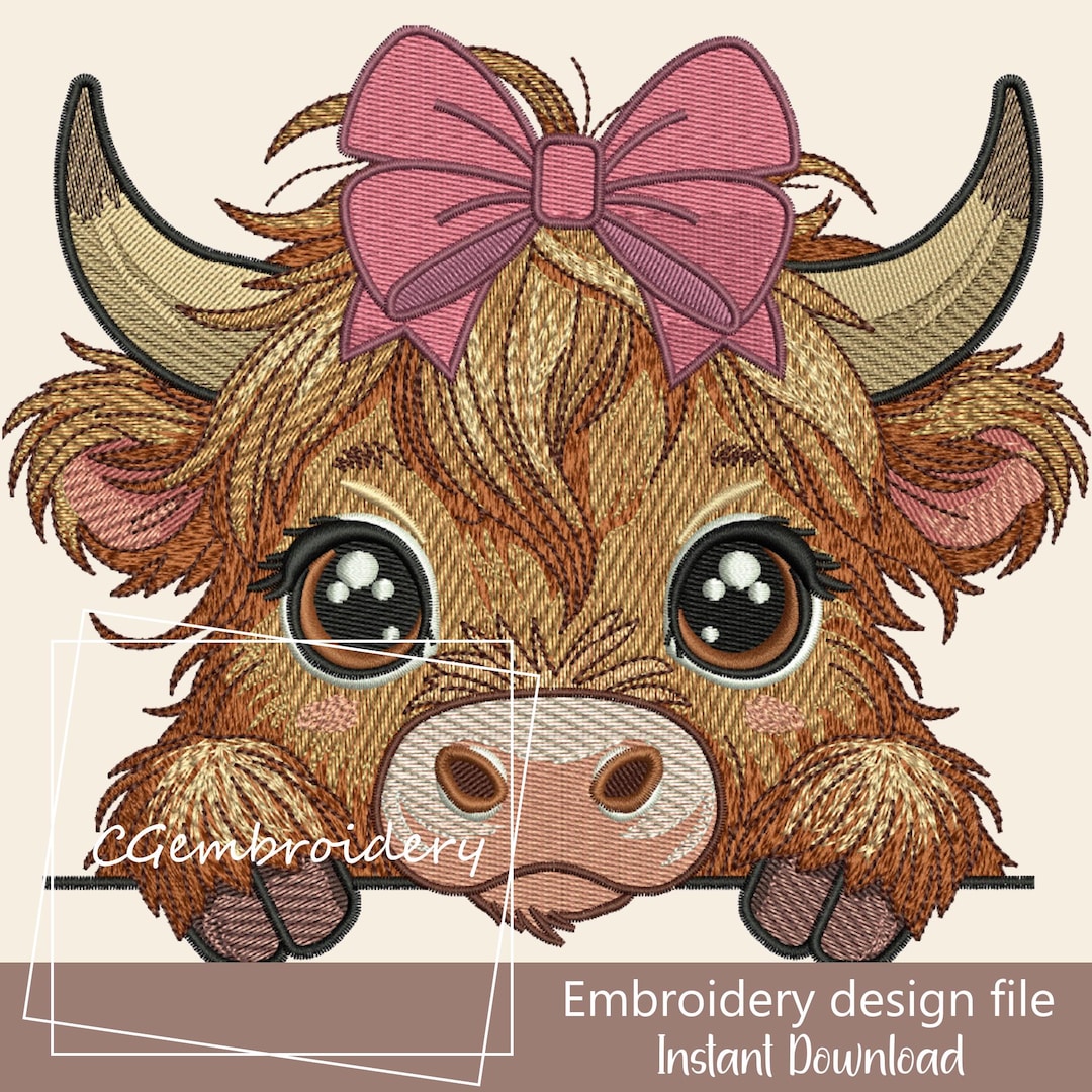 Baby Highland Cow Embroidery File, Farm Animals Embroidery File, Cute ...