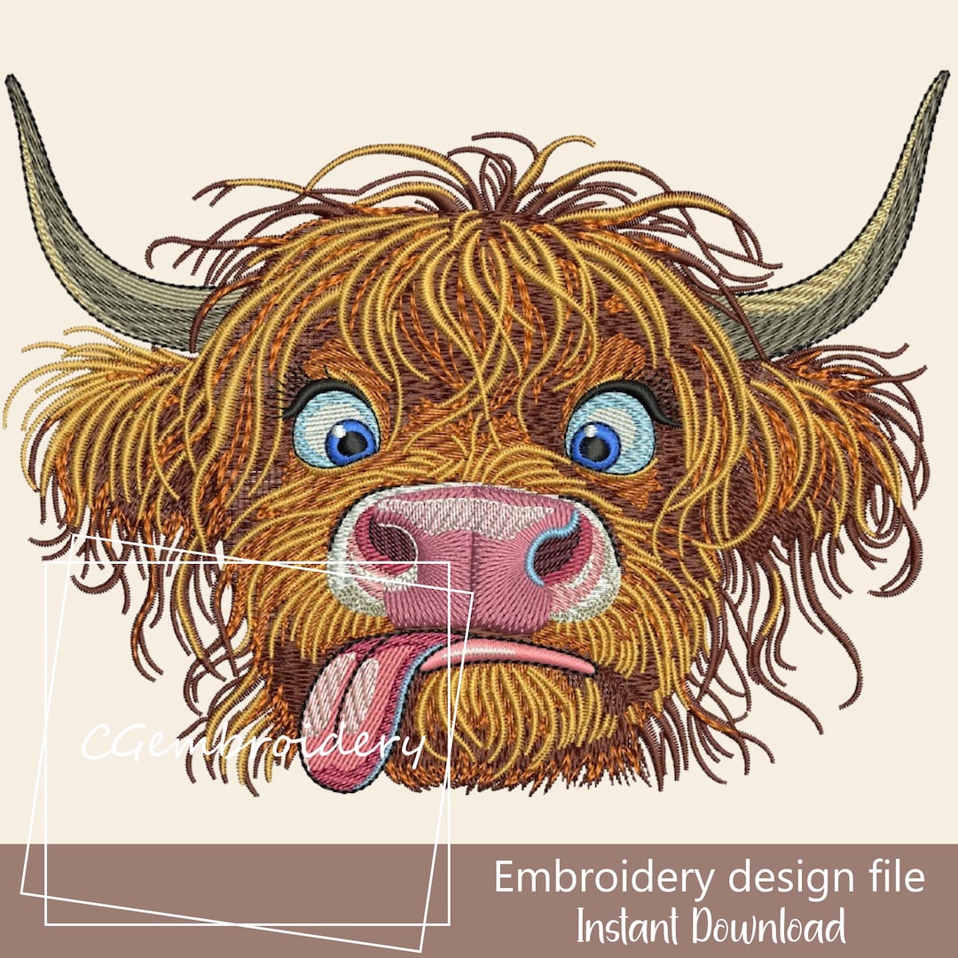 Funny Highland Cow Embroidery File, Farm Animals Embroidery File ...