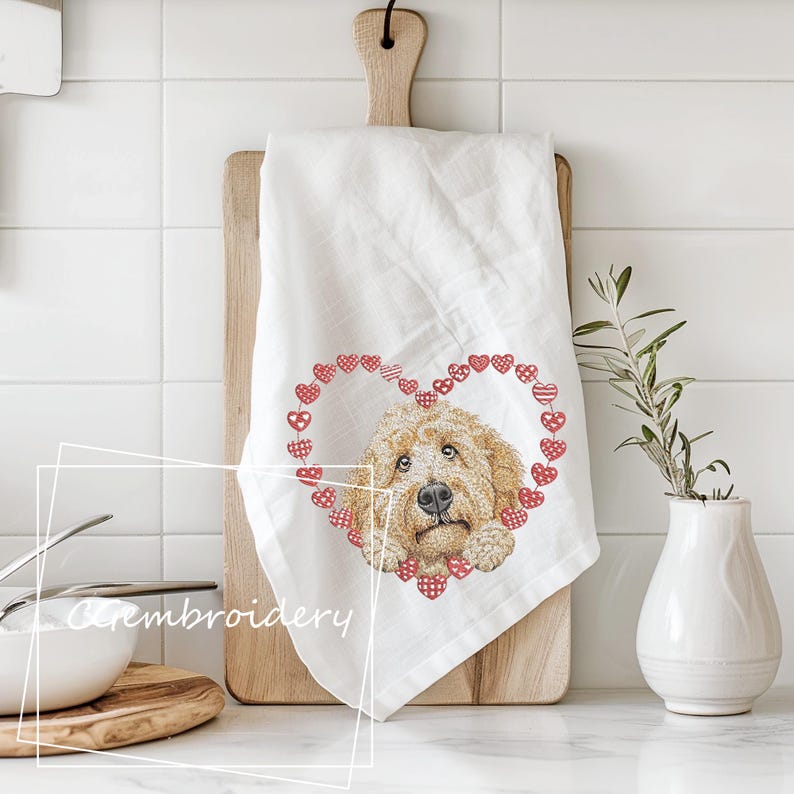 Valentine Goldendoodle Embroidery Design, Cute Doodle Dog Machine ...