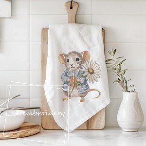 Spring Mouse Embroidery File, Cute Mouse Daisy Flower Embroidery File ...