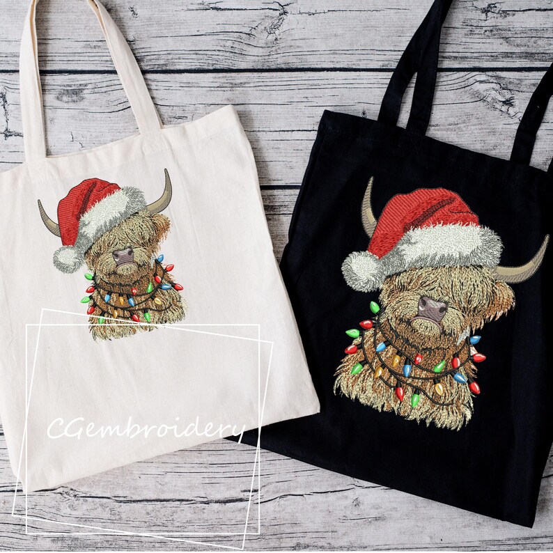 Christmas Highland Cow Embroidery Design, Farm Animal Embroidery File ...