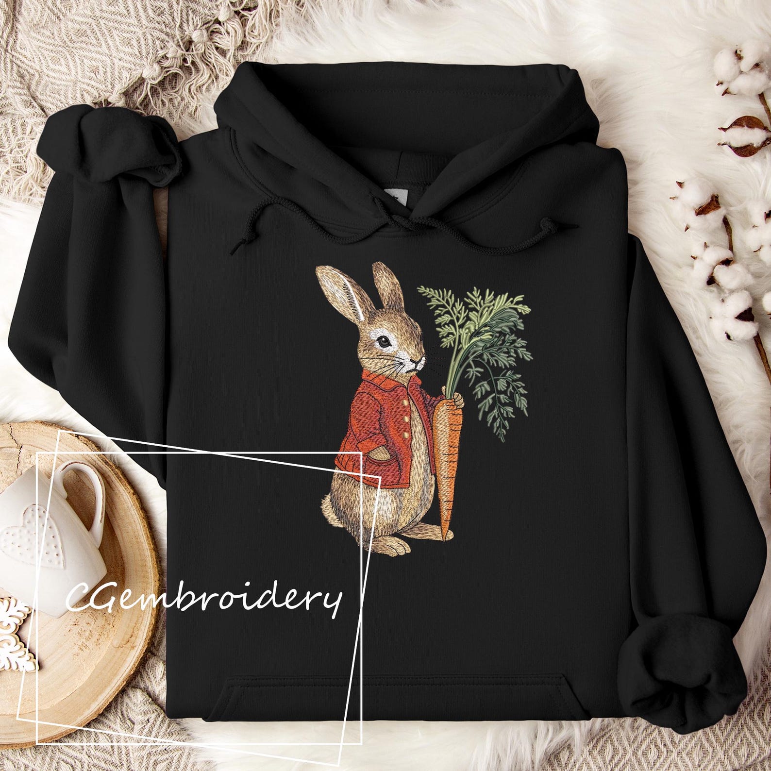 Spring Rabbit Embroidery File, Easter Rabbit & Carrot Embroidery File ...