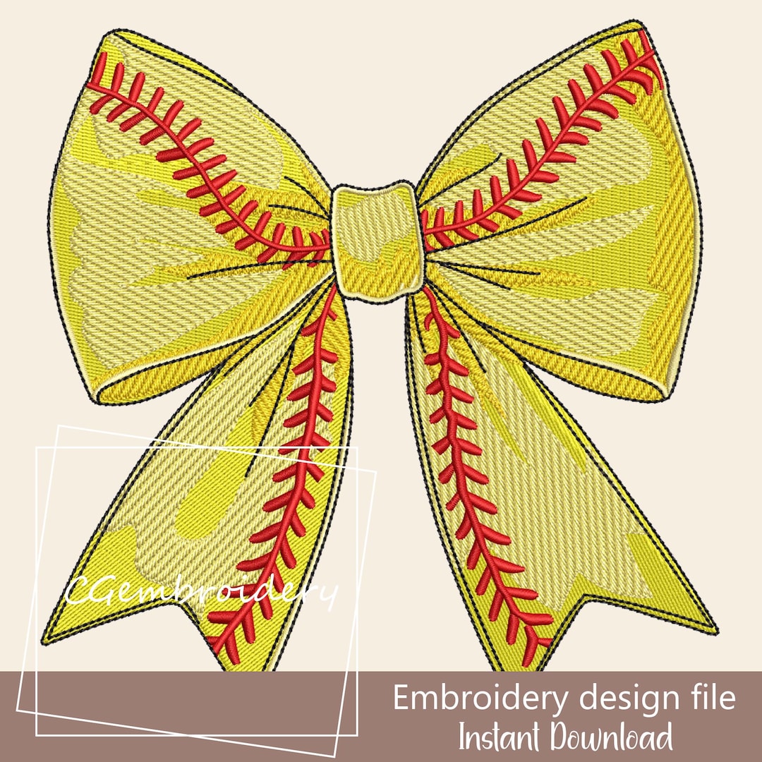Sports Softball Bow Embroidery File, Coquette Bow Softball Embroidery ...