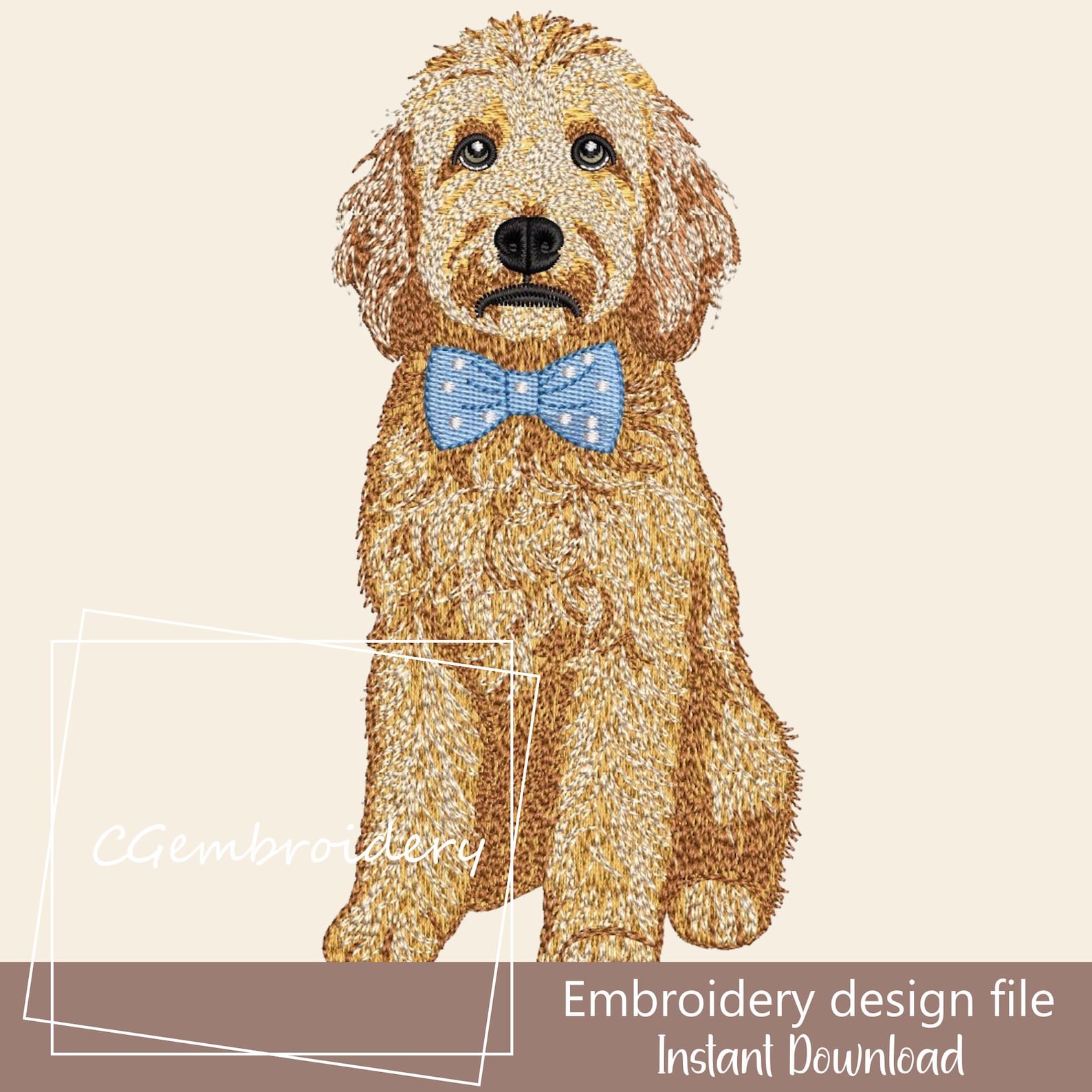 Goldendoodle Bowtie Embroidery Design Cute Golden Doodle Dog Embroidery ...