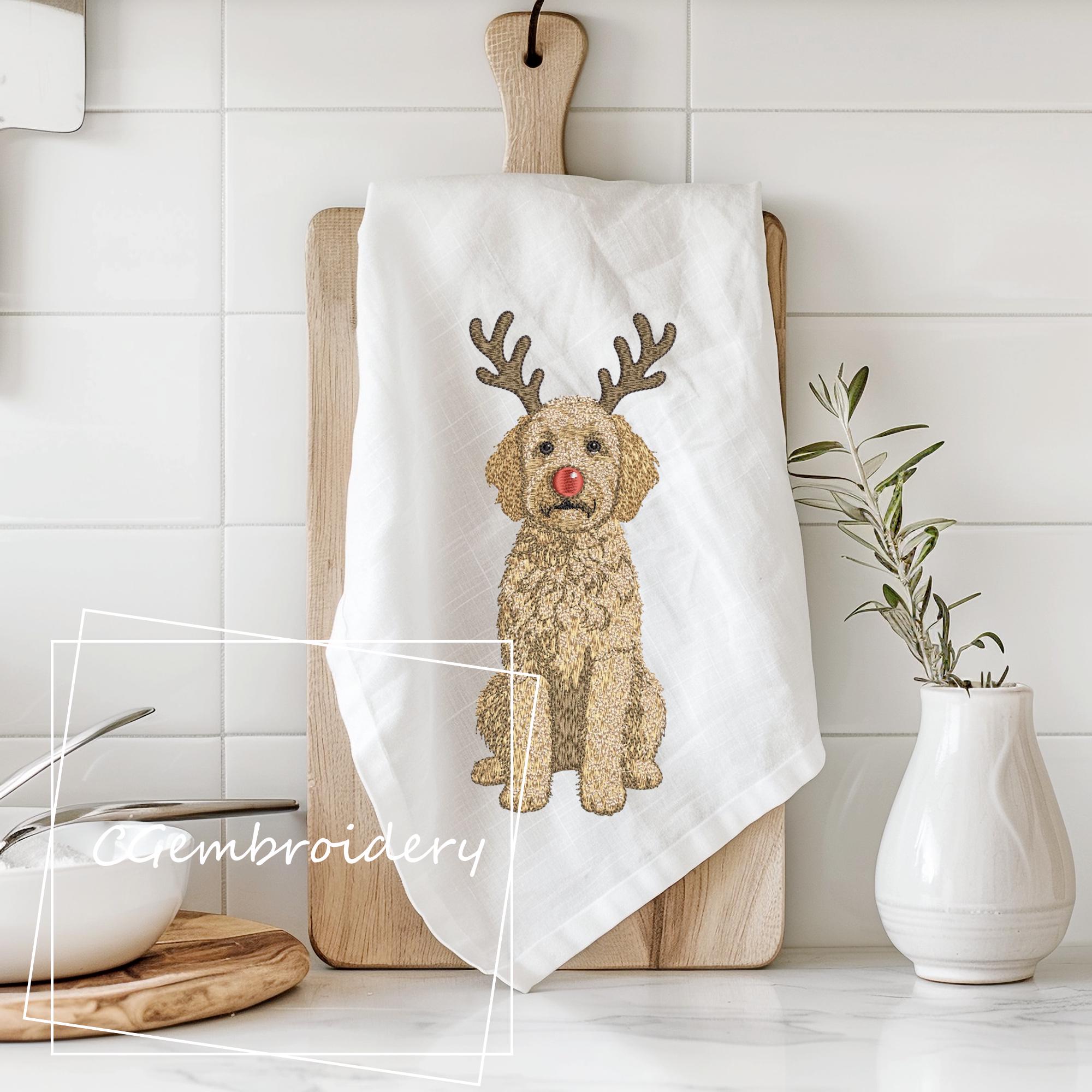 Christmas Goldendoodle Embroidery Design, Christmas Reindeer Golden ...