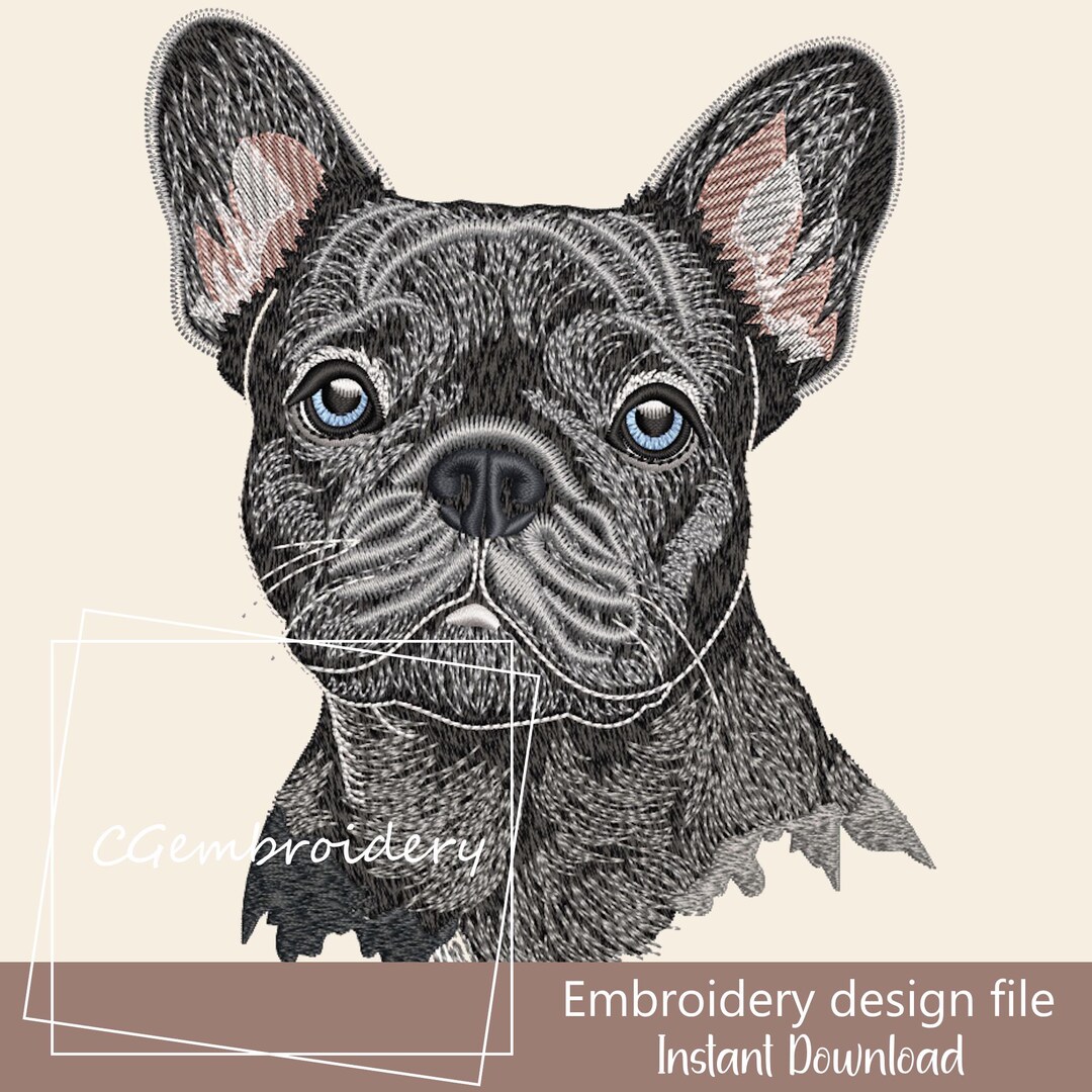 French Bulldog Embroidery Design, Cute French Bulldog Dog Embroidery ...