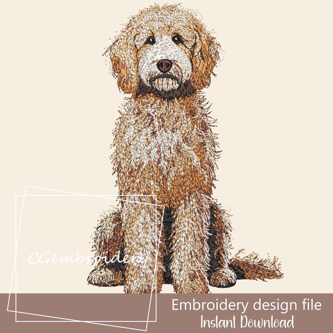 Cream Goldendoodle Embroidery Design, Cute Golden Doodle Dog Embroidery ...