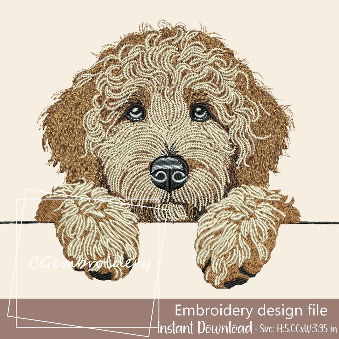 Brown Goldendoodle Embroidery Design, Cute Golden Doodle Dog Embroidery ...