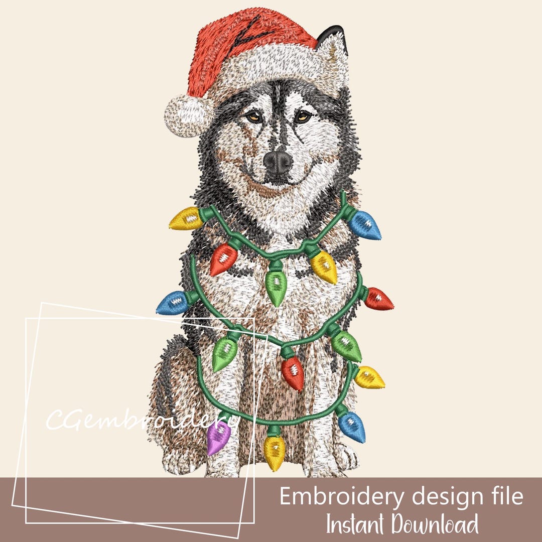 Christmas Husky Dog Embroidery Design, Santa Husky Dog Embroidery File ...