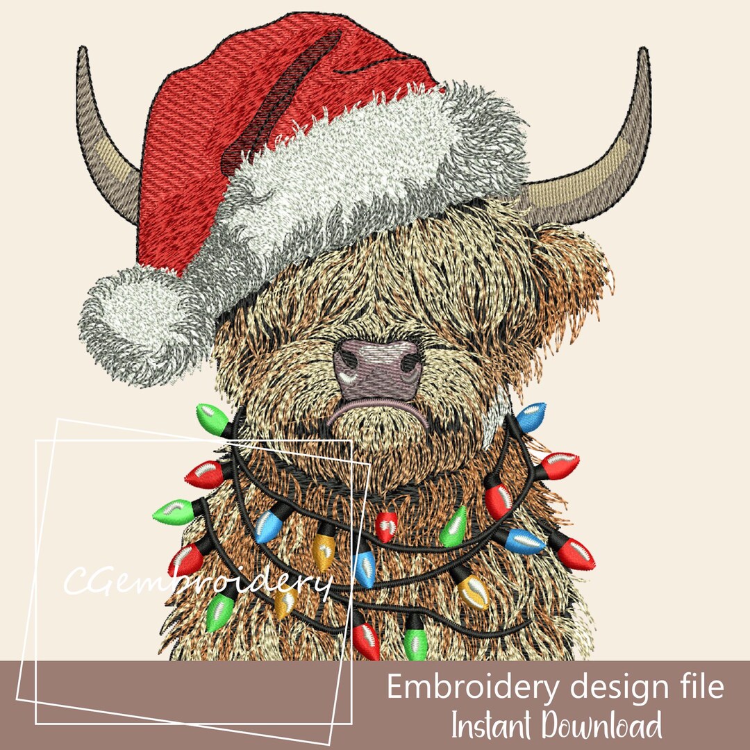Christmas Highland Cow Embroidery Design, Farm Animal Embroidery File ...