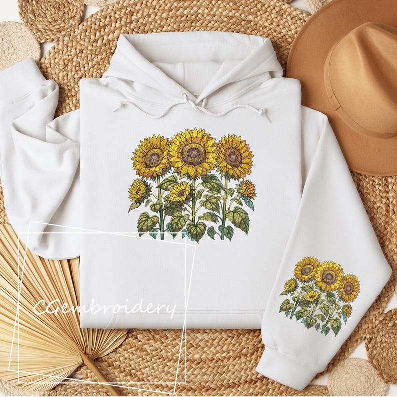 Sunflowers Embroidery File, Flowers Embroidery File, Botanical, Boho ...