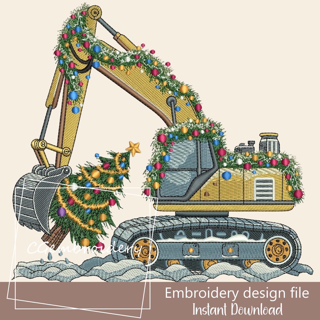 Christmas Embroidery Design, Excavator Embroidery File, Christmas Kids ...