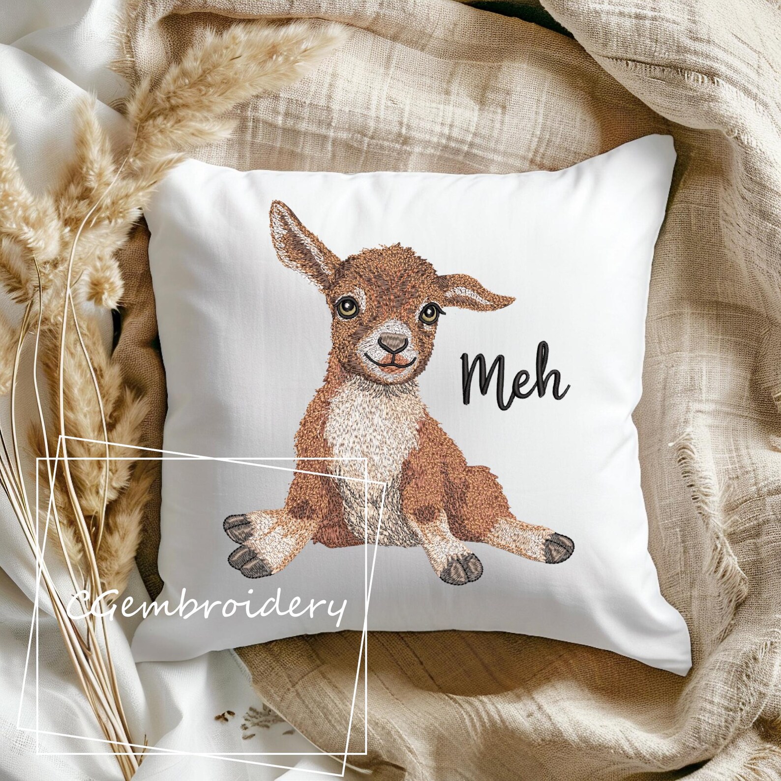 Goat Meh Embroidery File, Farm Animals Embroidery Pattern, Cute Farm ...