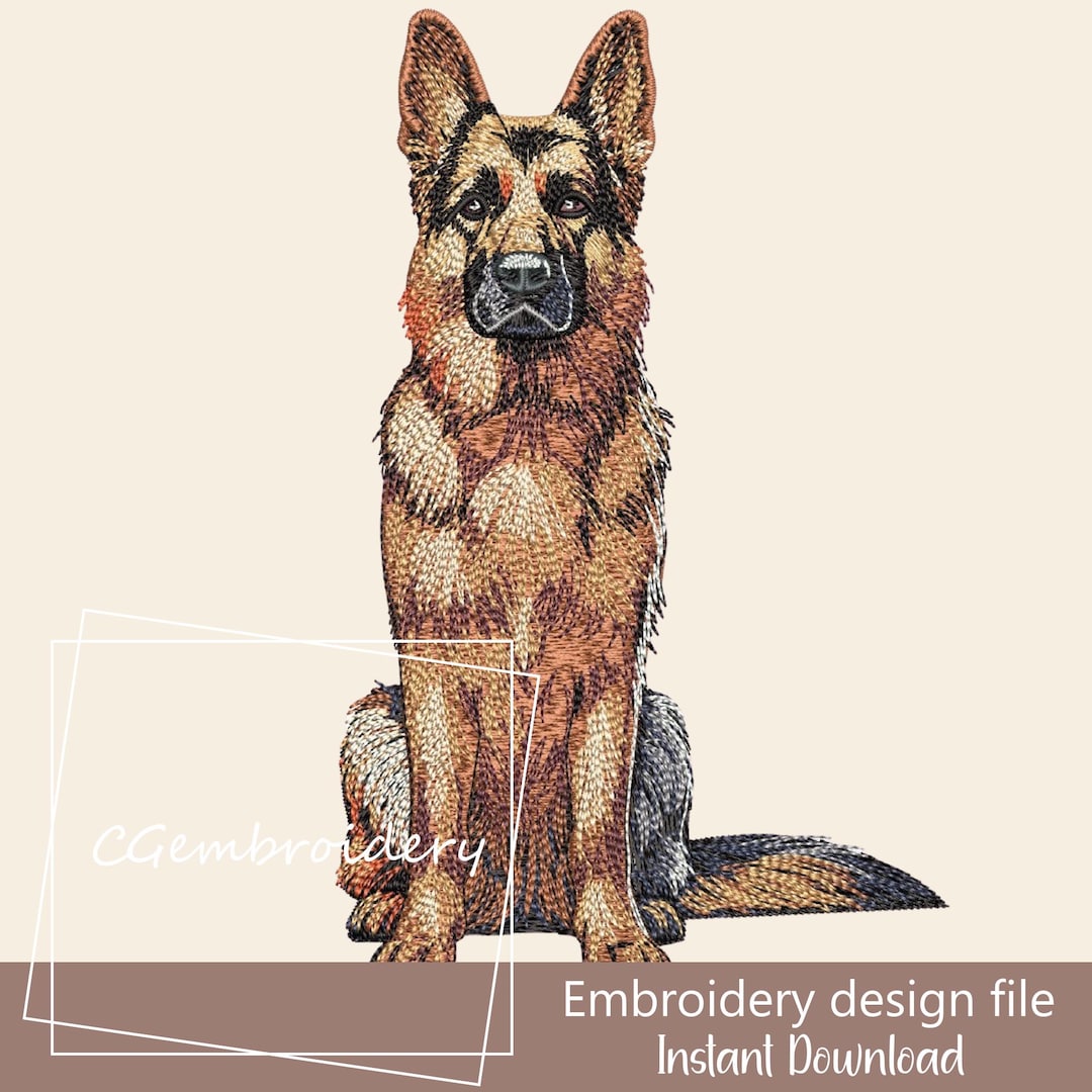 German Shepherd Embroidery Design, Cute German Shepherd Dog Embroidery ...