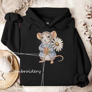 Spring Mouse Embroidery File, Cute Mouse Daisy Flower Embroidery File ...