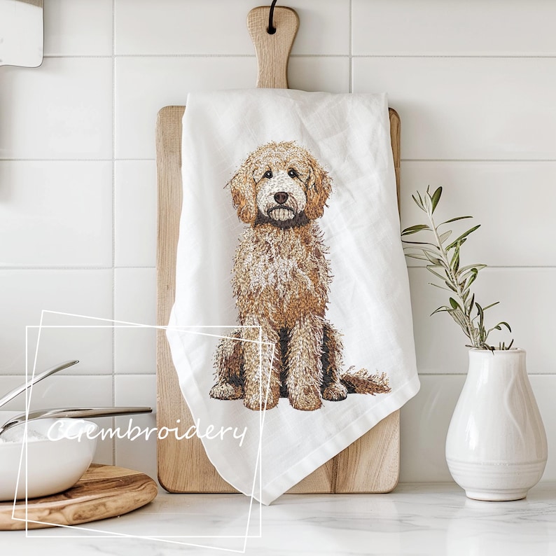 Cream Goldendoodle Embroidery Design, Cute Golden Doodle Dog Embroidery ...