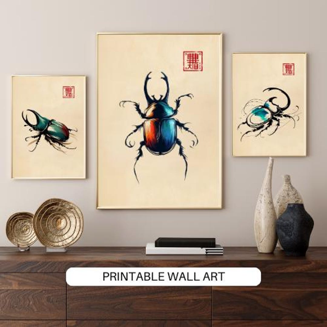 Printable Scarab Art | Japanese Scarab Wall Art Decor | Customizable ...