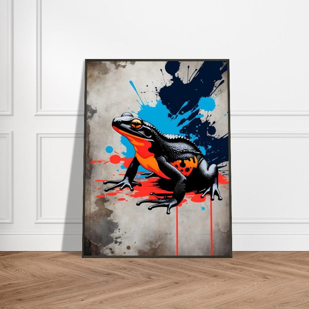 Vivid Frog Art Print – Japanese-inspired Ink Splash Design With Bold ...