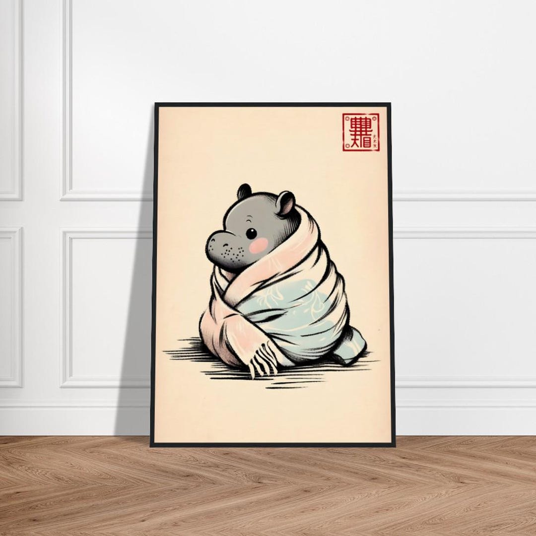 Japanese Moo Deng Art Poster – Minimalist Wall Decor – Museum-quality ...