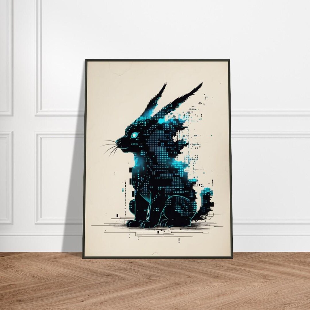 Neon Cyberpunk Rabbit Illustration – Futuristic Pixelated Hare With ...