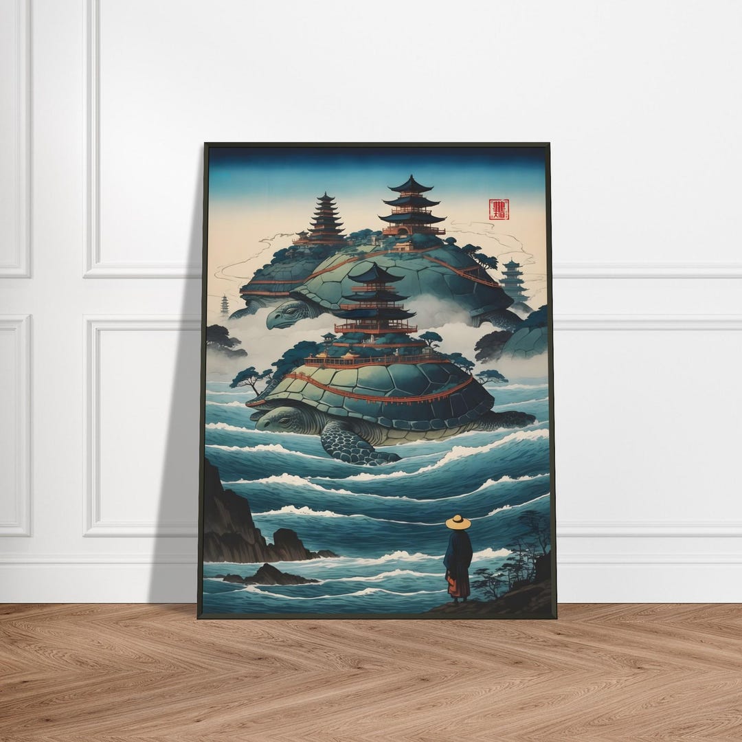 Ancient Turtles Carrying Temples – Mystical Japanese Seascape Art ...