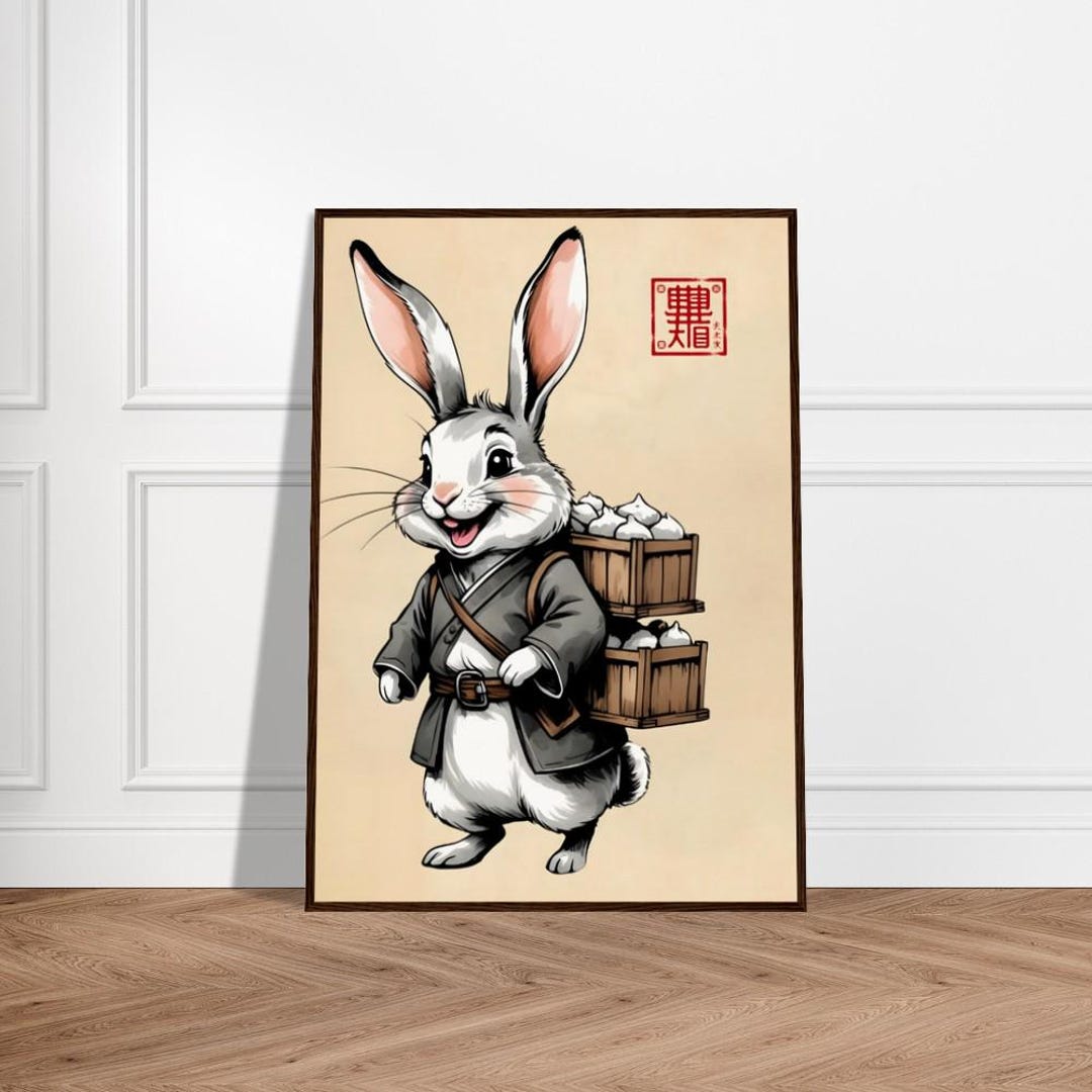 Japanese Rabbit Merchant Art Print – Adorable Bunny Carrying Dumpling ...