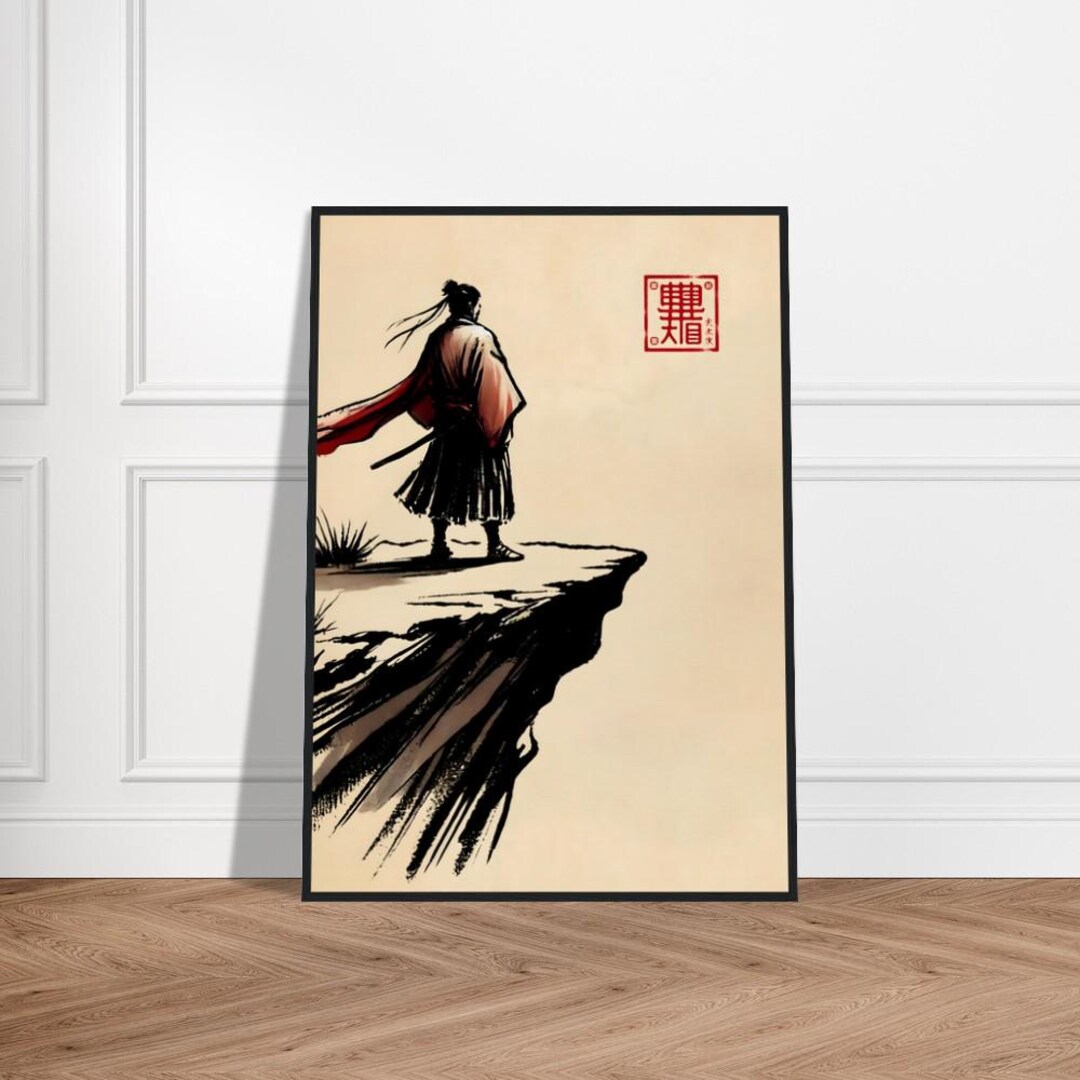 Cliffside Japanese Ronin Art Poster – Minimalist Samurai Wall Decor ...
