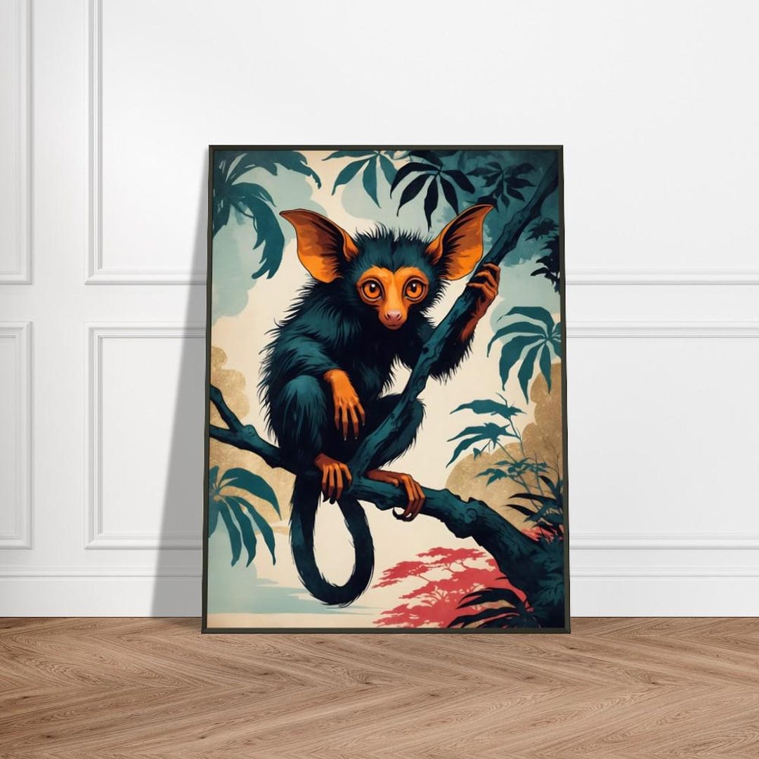 Aye-aye Lemur in Japanese Folklore Style, Mystical Jungle Art Print ...