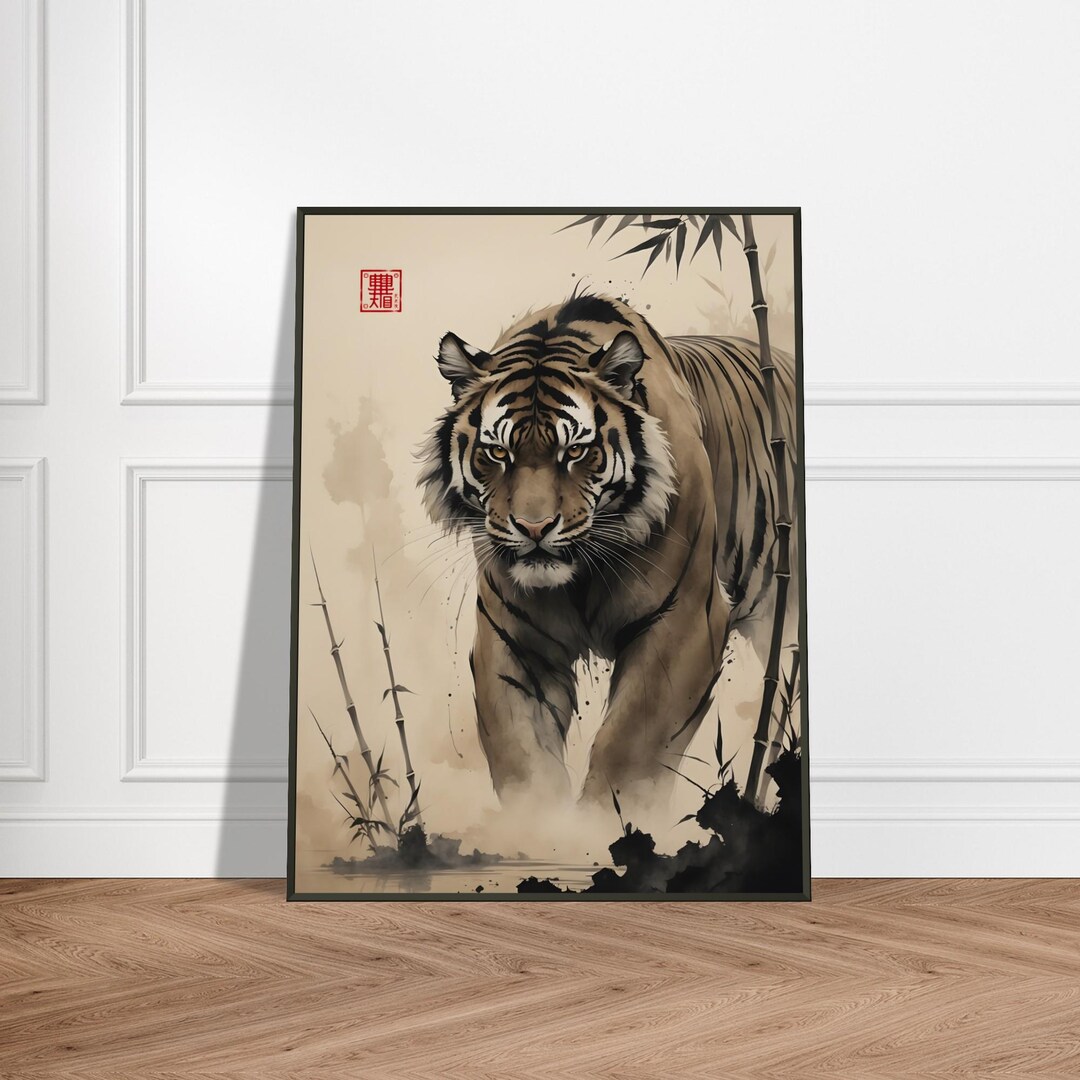 Japanese Sumi-e Tiger Art Print – Metal Framed Wall Decor on Museum ...