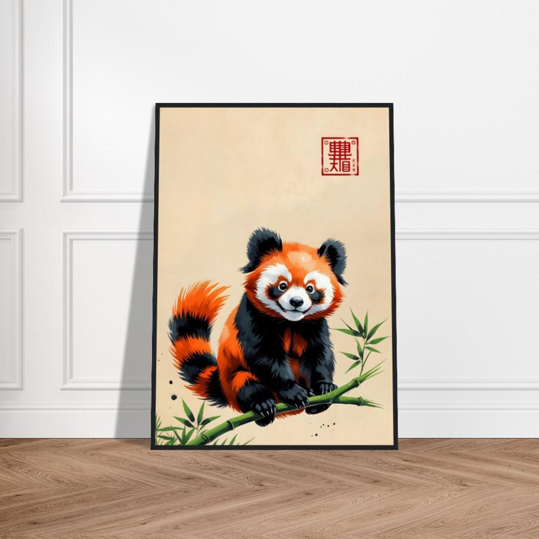 Japanese Red Panda Art Print – Red Panda on Bamboo, Traditional Asian ...