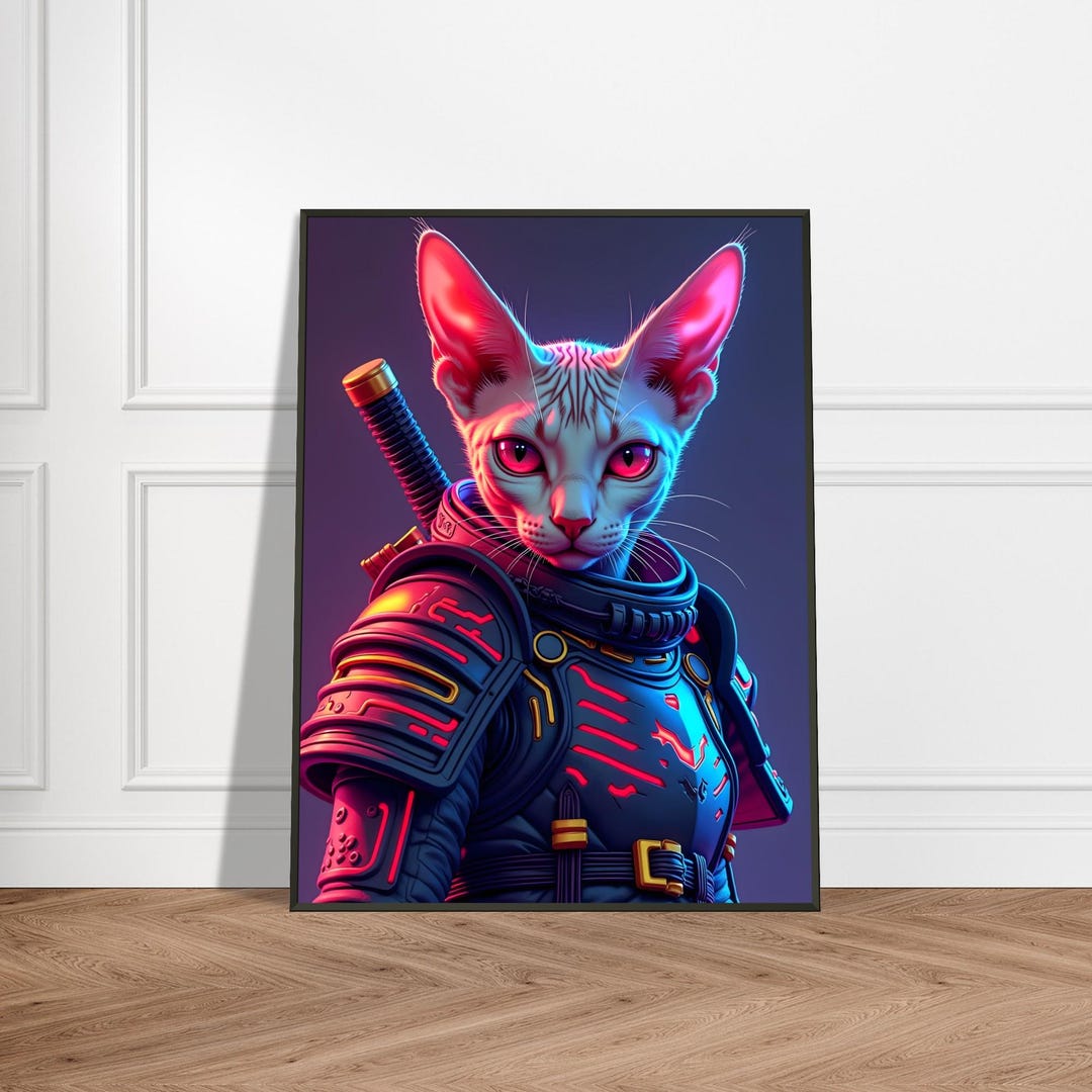 Cyberpunk Sphynx Cat Warrior – Futuristic Samurai Feline in Neon Armor ...