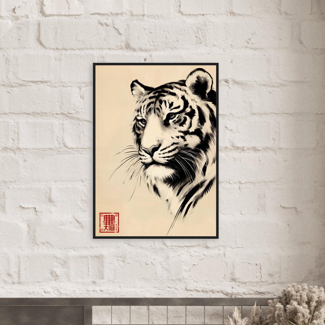 Japanese Tiger Portrait Art Poster – Minimalist Wall Decor – Museum ...