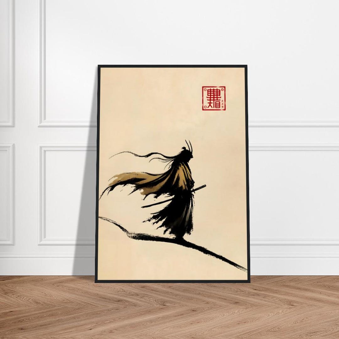 Wind-swept Japanese Ronin Warrior Art Poster – Minimalist Samurai Decor ...