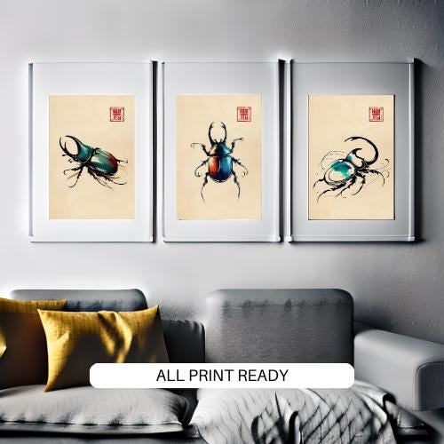 Printable Scarab Art | Japanese Scarab Wall Art Decor | Customizable ...