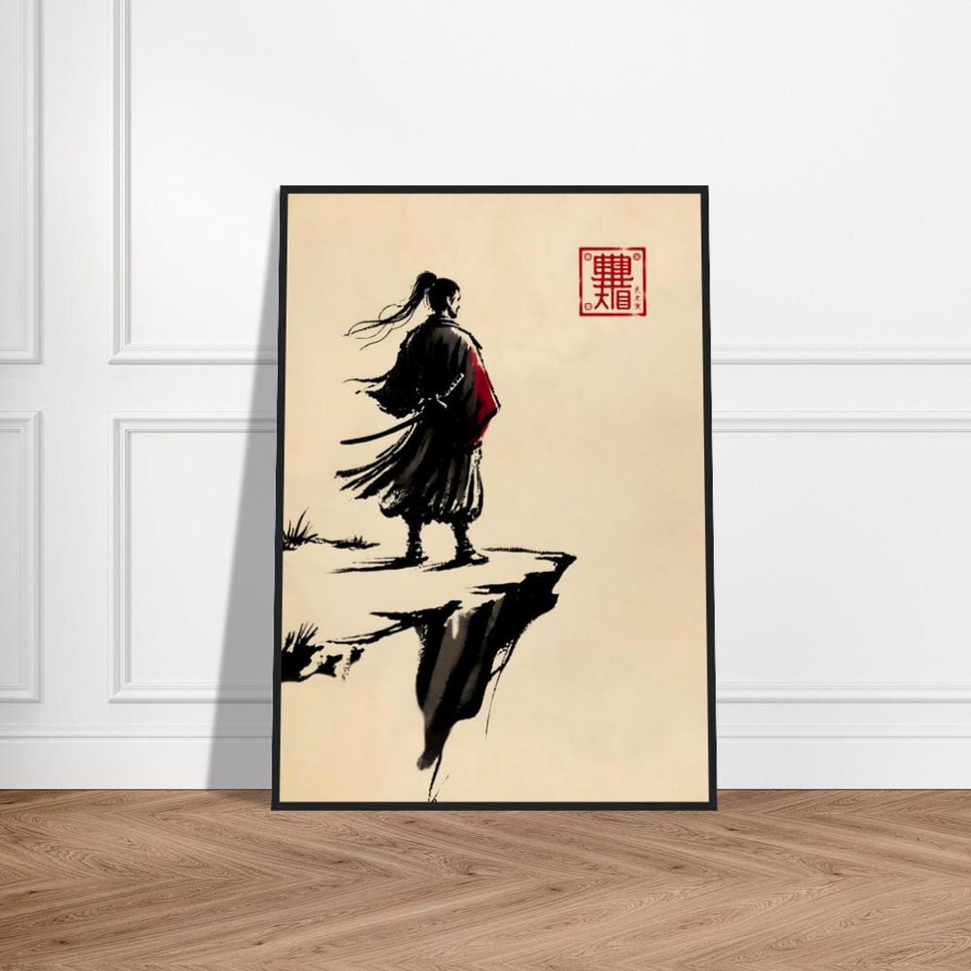 Cliffside Japanese Ronin Warrior Poster – Minimalist Samurai Wall Art ...