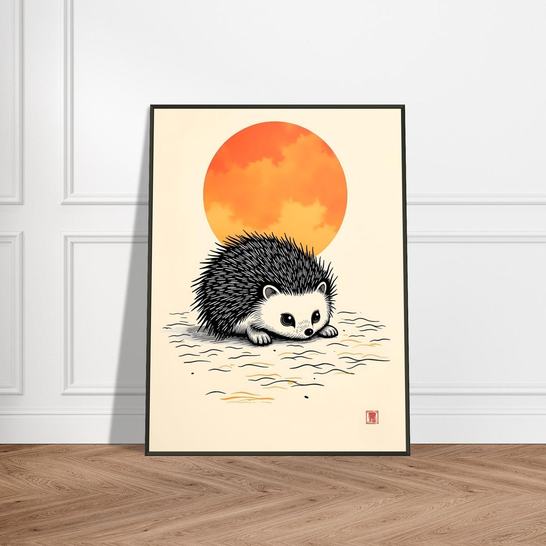 Japanese Hedgehog Wall Art | Cute Hedgehog With Sunset Background ...