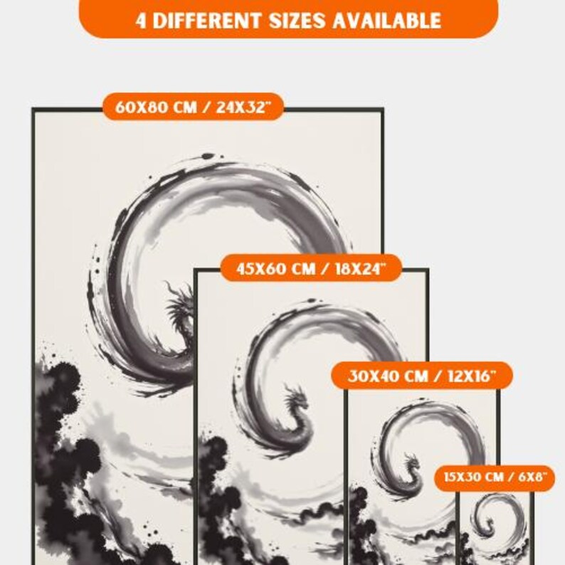 Dragon in Enso Ink Painting – Japanese Sumi-e Style Mythical Art Print ...