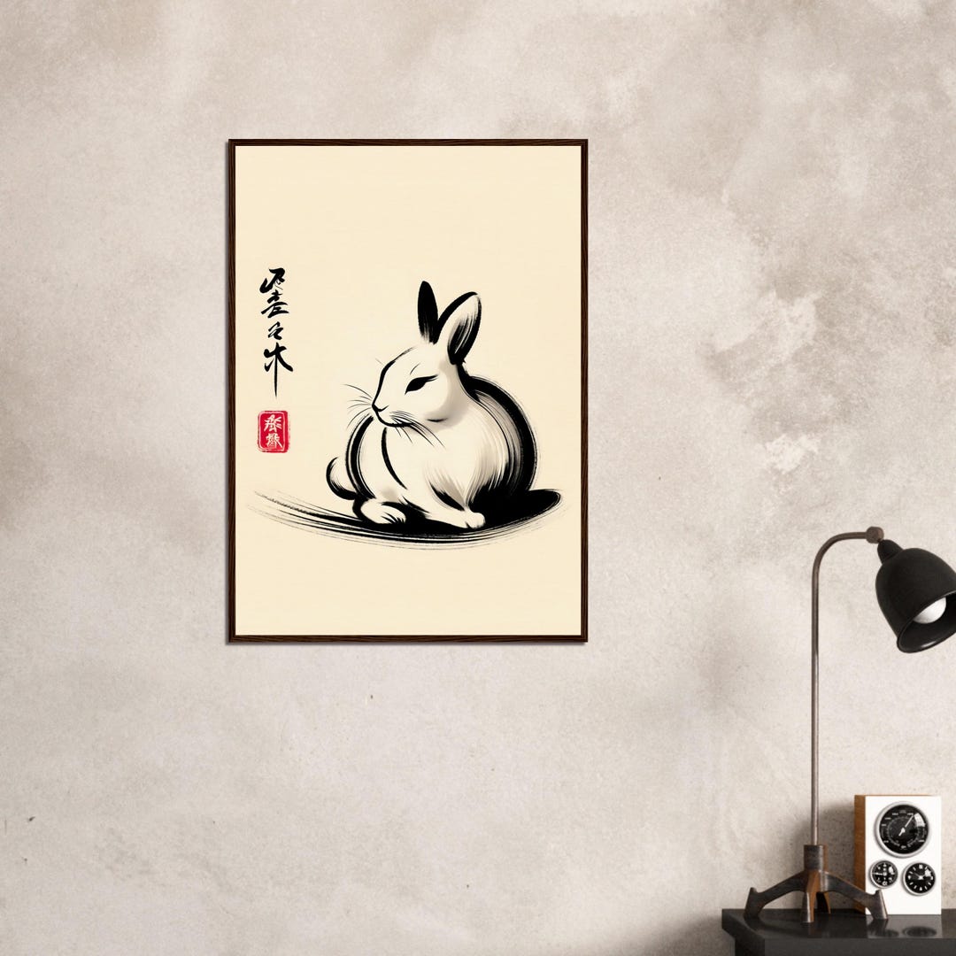 Japanese Sitting Rabbit Art Poster – Minimalist Bunny Wall Decor ...
