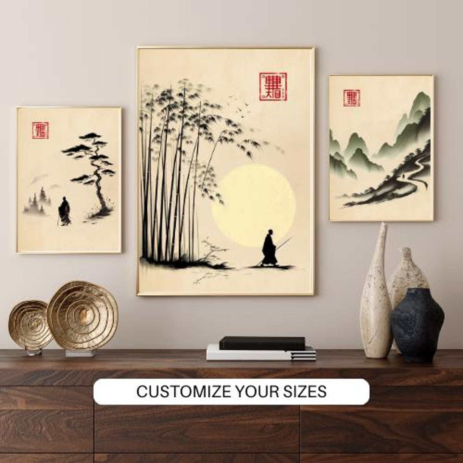 Japanese Monk Wall Art Bundle, Printable Zen Meditation Decor, High ...