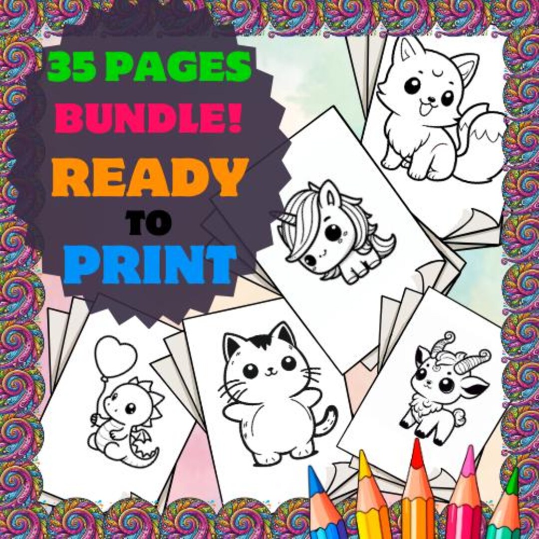 Cute Animal Coloring Pages Bundle, Printable Coloring Pages, Fun ...