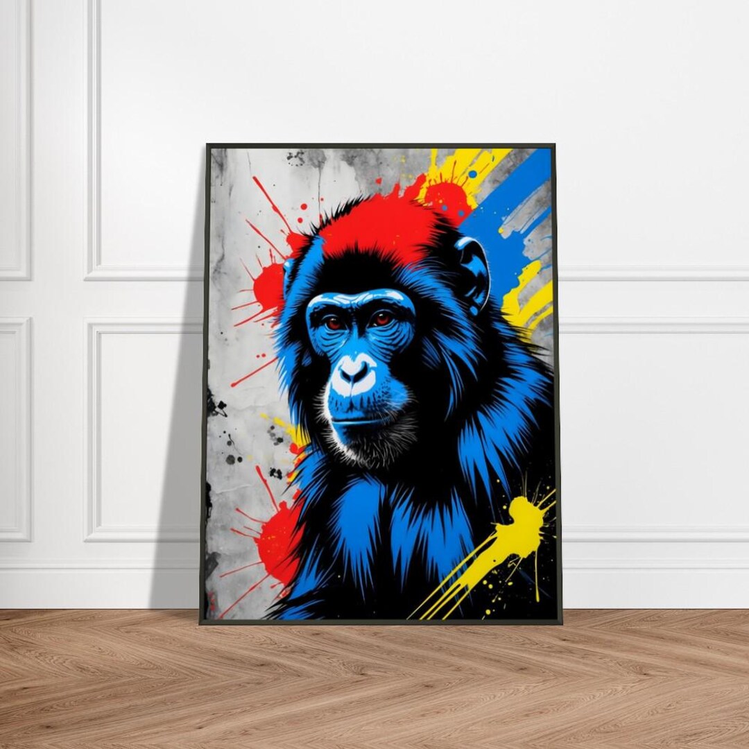 Vibrant Chimpanzee Art Print – Japanese-inspired Ink Splash Design With ...