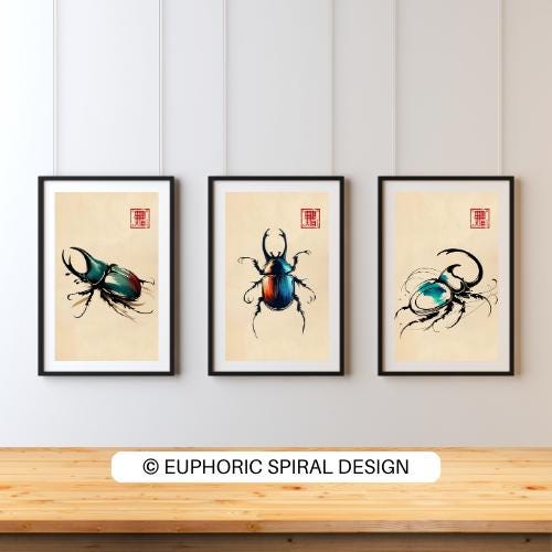 Printable Scarab Art | Japanese Scarab Wall Art Decor | Customizable ...