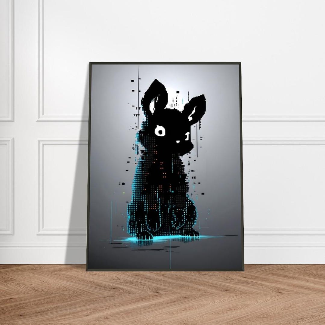 Glitchy Cyberpunk Rabbit Art – Futuristic Digital Bunny With Neon Teal ...