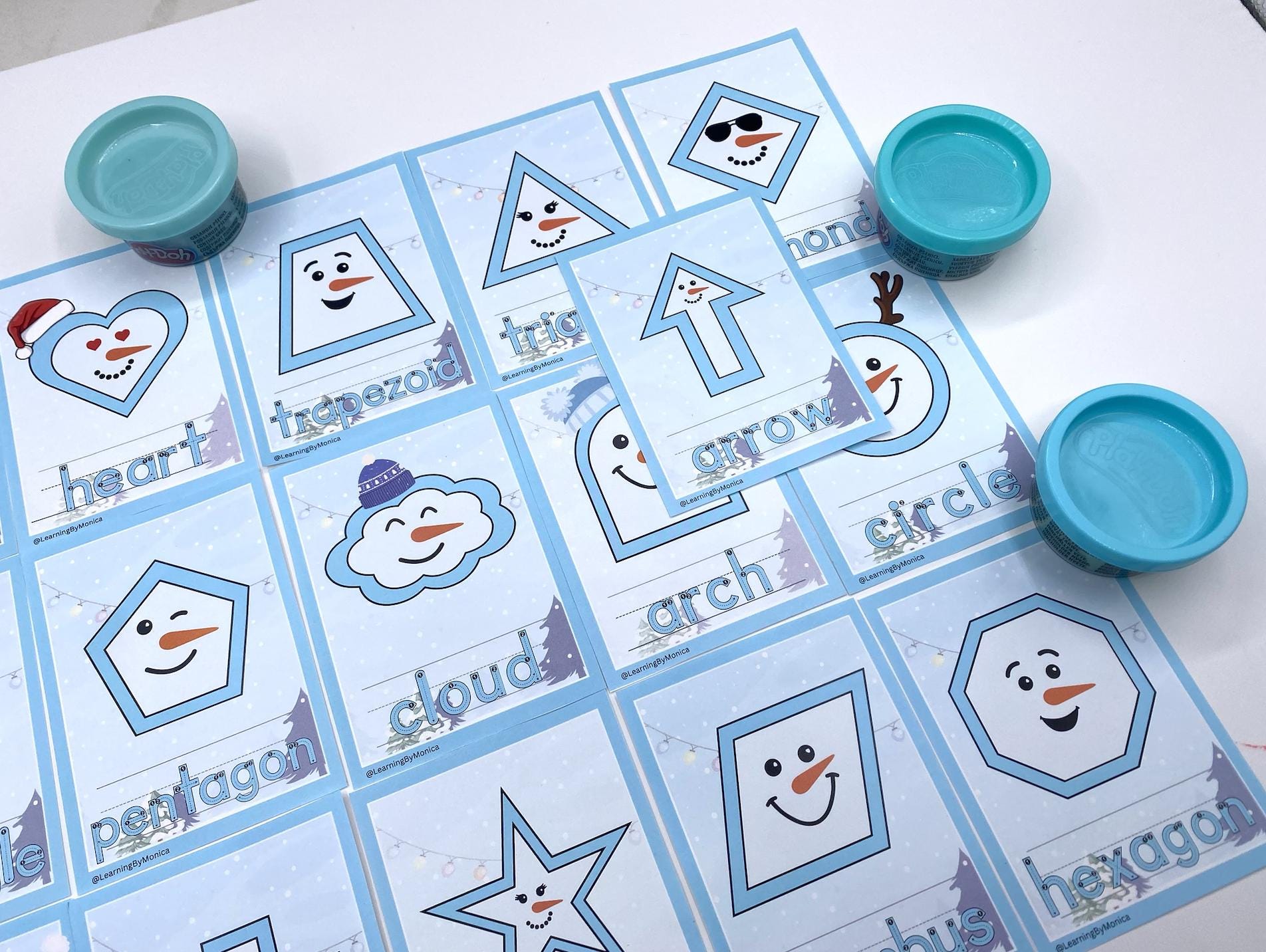 Snowman Shapes Play Dough Mats | Shape Playdoh Mats | Winter Playdough ...